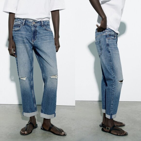 Zara | Jeans | Nwt New Zara Ripped Low Rise Straight Leg Jeans Size Eur ...